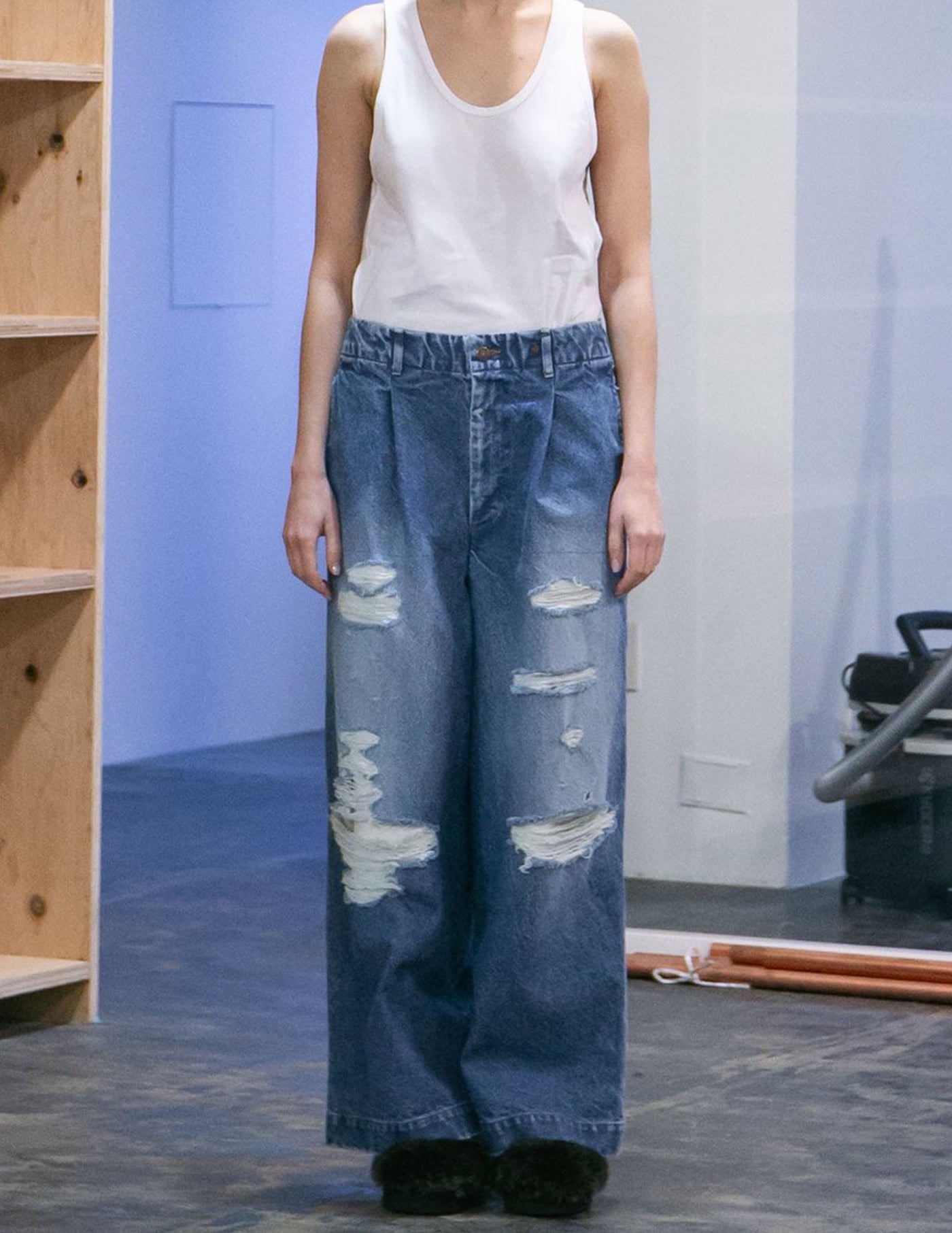 MY BEAUTIFUL LANDLET MBL-DMPT RIPPED DENIM TUCK WIDE PANTS ...