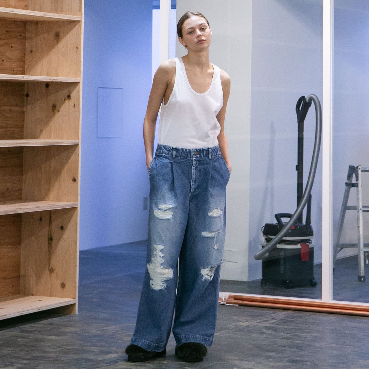 MY BEAUTIFUL LANDLET MBL-DMPT RIPPED DENIM TUCK WIDE PANTS – hideandseekStore