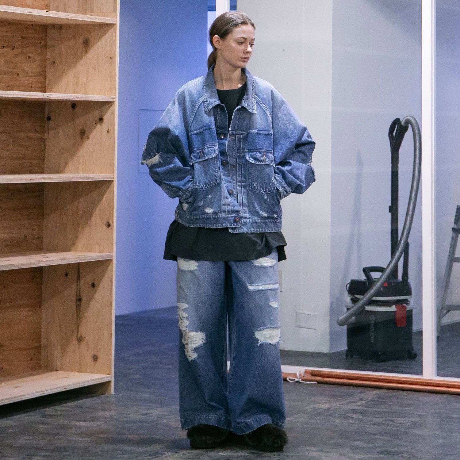 MY BEAUTIFUL LANDLET MBL-DMPT RIPPED DENIM TUCK WIDE PANTS ...