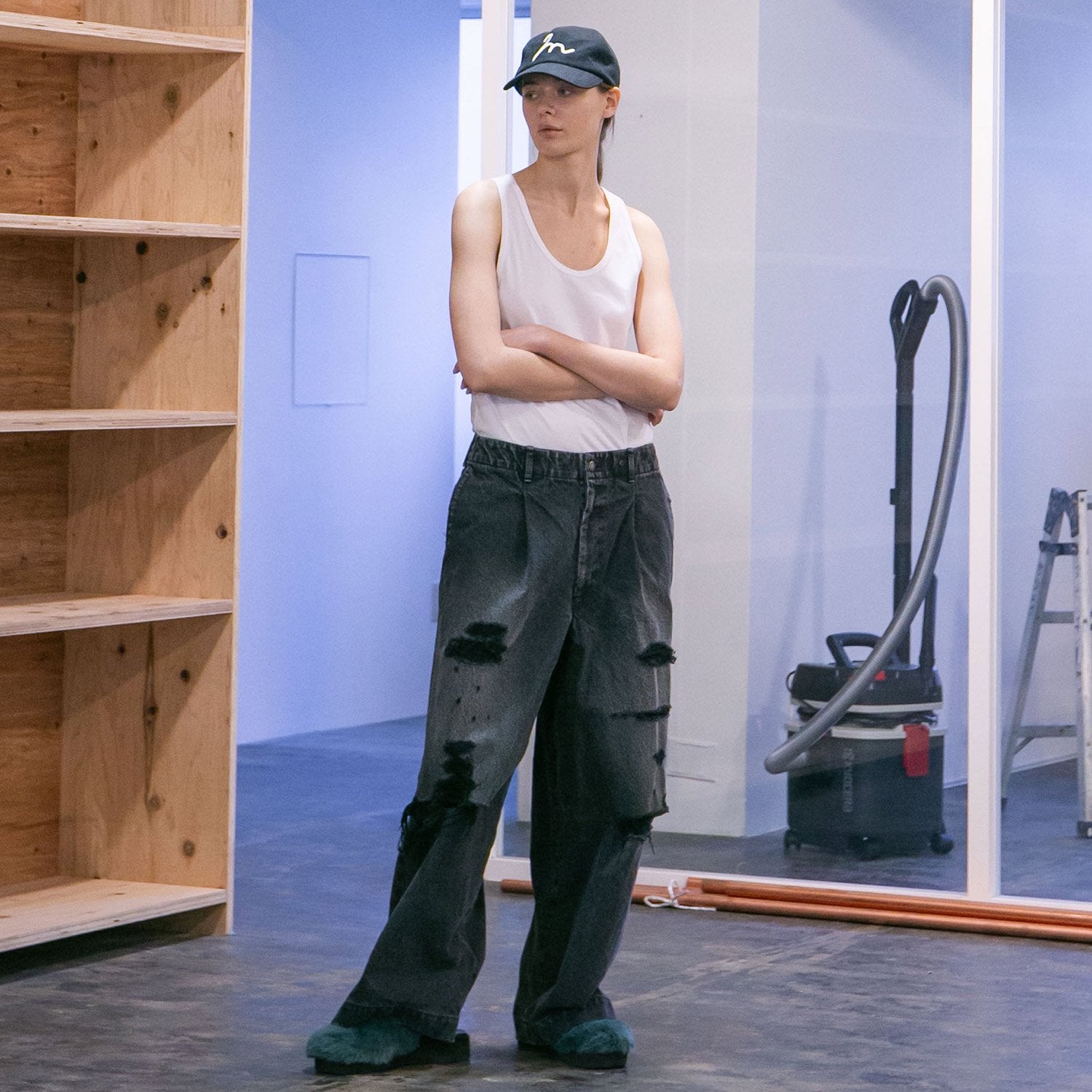 MY BEAUTIFUL LANDLET MBL-DMPT RIPPED DENIM TUCK WIDE PANTS – hideandseekStore